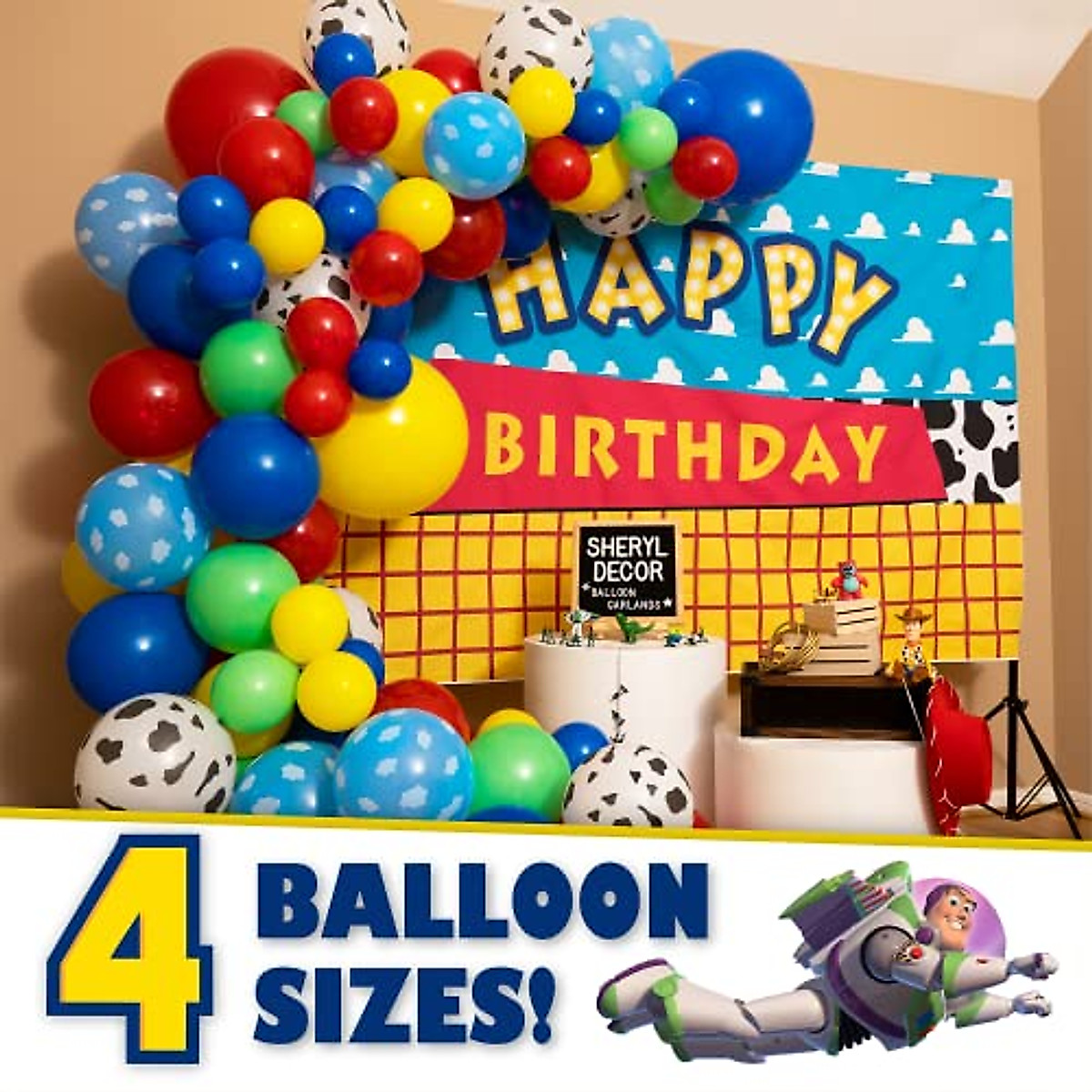 100pcs, EASY DIY – Toy Story Balloons Garland Kit & Arch for Toy Story Birthday Party and Baby Shower Decorations – Toy Story Balloons with Cow and Cloud Pattern for Toy Story Party Décor & Theme
