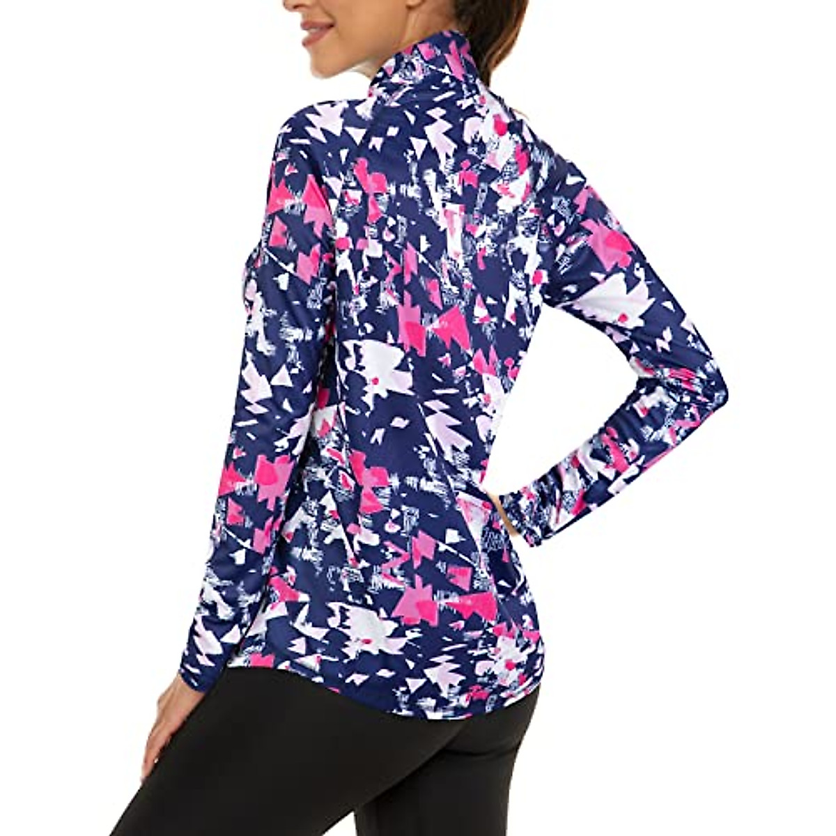 LURANEE 3/4 Zip Pullover Women's, SPF Long Sleeve Yoga Jacket, Workout & Running Activewear - Medium, Geometry Blueeink