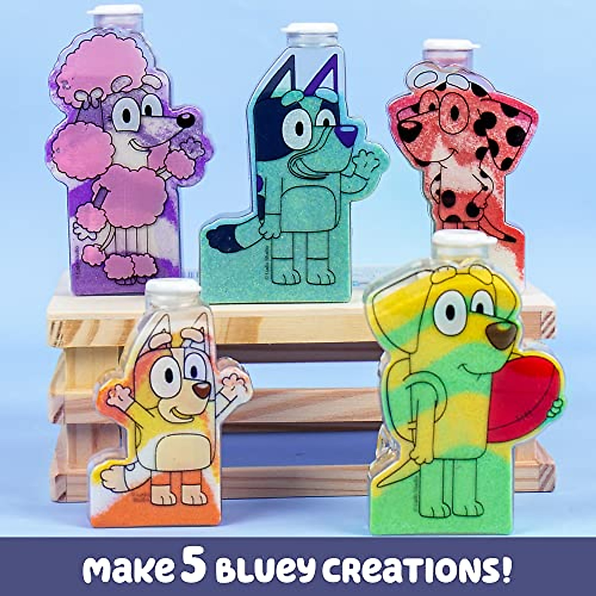 Bluey Sand Art, Includes 5 Sand Art Bottles & 7 Colored Sands, Features Bluey & Bingo, Create Your Own Sand Art, DIY Sand Art Kit, Bluey-Themed Art Kit, Fun Art Project for Kids, Gifts for Kids