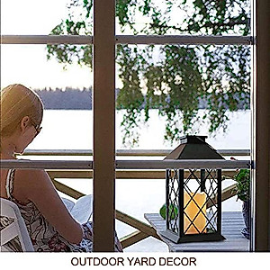 HUADADA 11" Outdoor Garden Decorative Candle Lantern with LED Flamelss Candle,Flicher LED Light and Plastic Candle,Tabletop or Hanging Lantern