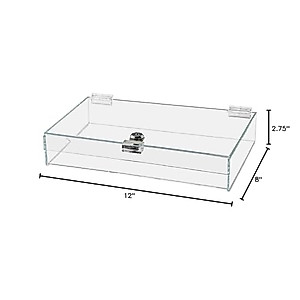 Acrylic Locking Display Case with Keys 12" x 8" x 2.75" Clear Countertop Rectangular Tray with Lid for Tradeshows Expos Flea Markets and Swap Meets by Marketing Holders