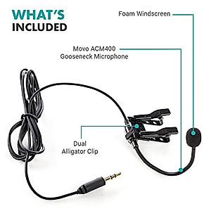 Movo ACM400 Flexible Gooseneck Omnidirectional Microphone for Motovlogging Moto Vlog Action Cam Helmet Mic - Clip on Microphone for Motorcycle Vloggers - Compatible with GoPro Media Mod