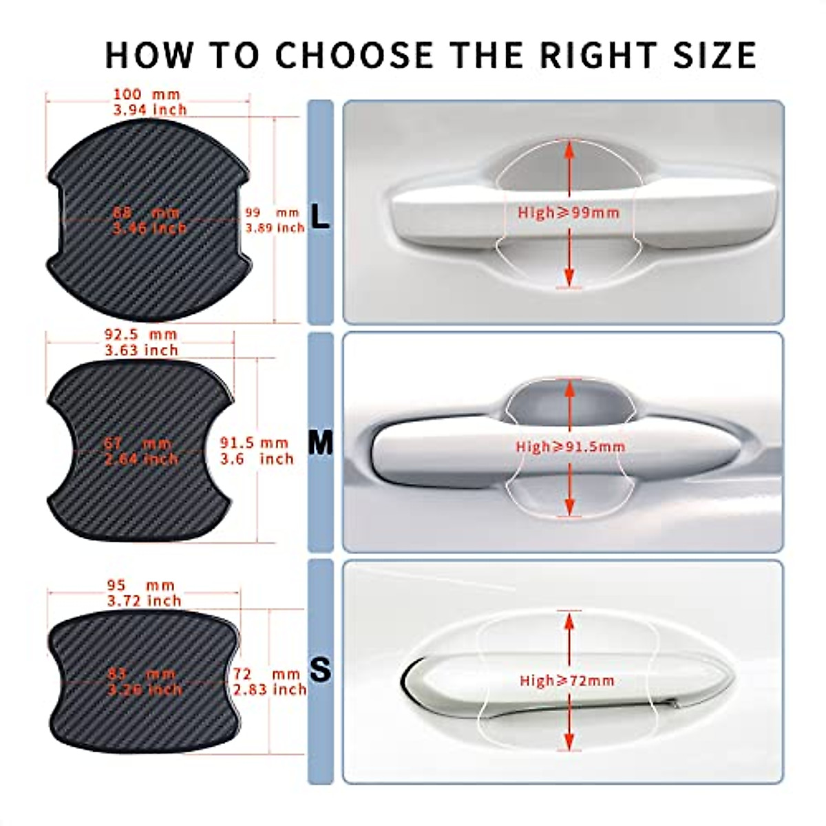 TANGSEN 4Pcs Universal 3D Carbon Fiber Texture Car Door Handle Paint Scratch Protector Non-Marking TPU Personalize Protective Pad Sticker