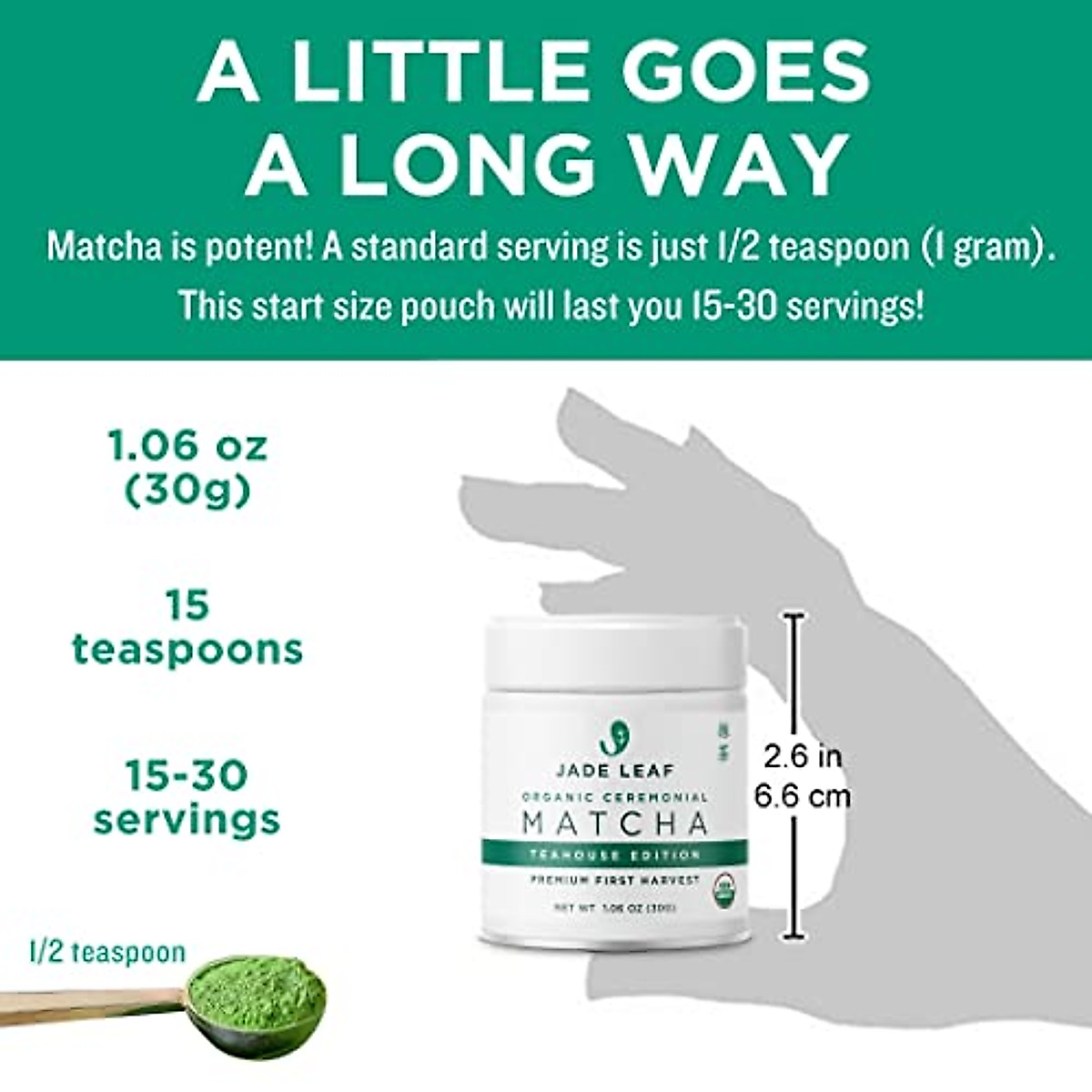 Jade Leaf Matcha Organic Green Tea Powder, Ceremonial Grade, Teahouse Edition Premium First Harvest - Authentically Japanese (1.06 Ounce Tin)