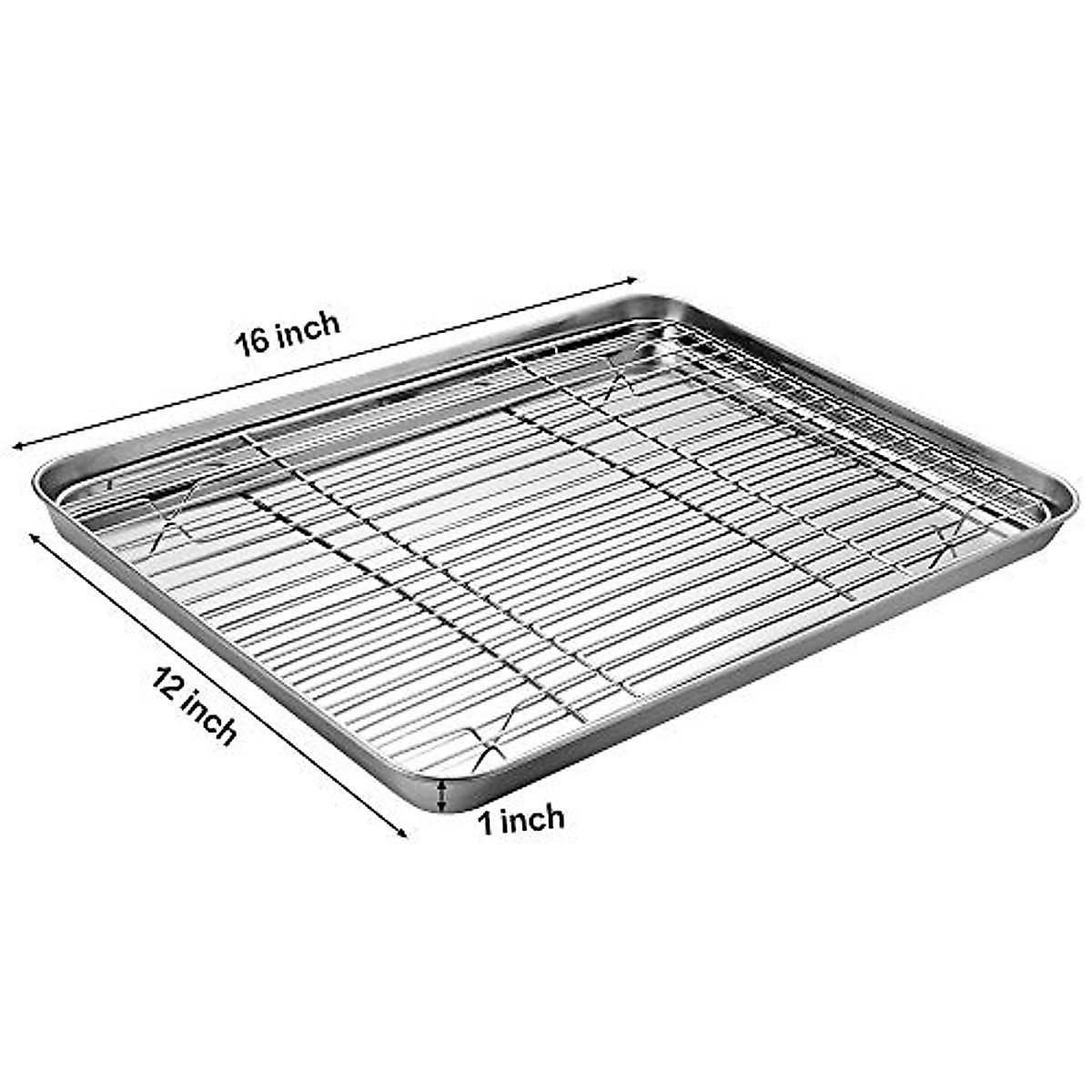 Stainless Steel Baking Sheet Tray Cooling Rack with Silicone Baking Mat Set, Cookie Pan , Set of 6 (2 Sheets + 2 Racks + 2 Mats), Non Toxic, Heavy Duty & Easy Clean