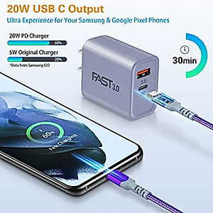 USB C Wall Charger, 20W Fast Charging Block + 10FT 6FT 60W PD 3A Type C Cables Fit for Samsung Galaxy A53 5G A73 A33 A13 S22 Ultra S21 S20 A03s A32 A12 A52 Z Flip 4,Google Pixel 7 6a 6 Pro 5a 5 XL 4a