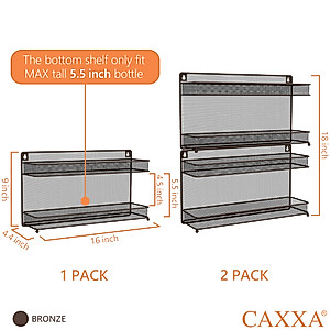 CAXXA 2 PK 2 Tier Mesh Kitchen Counter-top or Wall Mount Spice Rack Jars Storage Organizer, Bronze