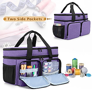 BAFASO Large Sewing Organizer Bag with an Individual Pouch and Detachable Dividers, 2 Layers Sewing Storage Bag for Sewing Supplies, Purple