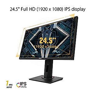 ASUS TUF Gaming VG259QR 24.5” Gaming Monitor, 1080P Full HD, 165Hz (Supports 144Hz), 1ms, Extreme Low Motion Blur, G-SYNC ready, Eye Care, DisplayPort HDMI, Shadow Boost, Height Adjustable,Black