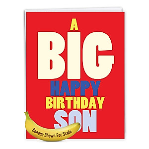 NobleWorks - 1 Large Birthday Greeting Card (8.5 x 11 Inch) - Fun Bday Celebration, Stationery Notecard - Big HB Son J6349BDG