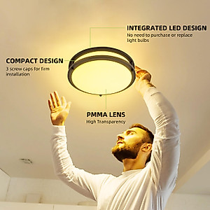 hykolity 13 inch Flush Mount LED Ceiling Light Fixture, 2700K/3000K/3500K/4000K/5000K Adjustable Ceiling Lights, Oil Rubbed Bronze Saturn Dimmable Lighting for Bathroom Kitchen, ETL Listed - 2 Pack