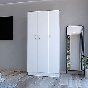 Wardrobe Erie with Four Storage Shelves, Two Drawers and Three Doors -White.