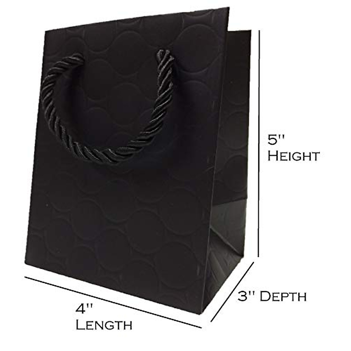 MODEENI 12 Extra Small Gift Bags with Handles Black Little Paper Bags Mini 4x3x5 Premium Quality Fancy Cute Modern Circle Embossed for Jewelry Merchandise Charms Wedding Shopping