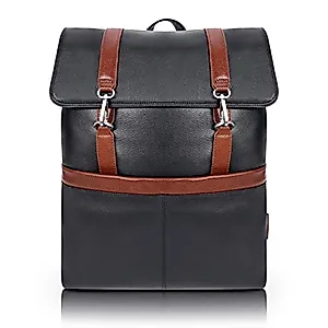 McKleinUSA Element Pebble Grain Calfskin Leather 17" Leather Two-Tone Flap-Over Laptop & Tablet Backpack Black (18472)