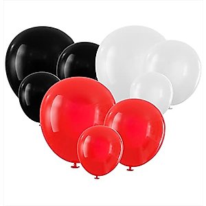 100 Red Black and White Balloons - Small & Large Red and Black Balloons Party Decorations Supplies Pack for Deadpool Birthday, Lumberjack Baby Shower, Graduation, Pirate, Ladybug, Race Car, Poker…
