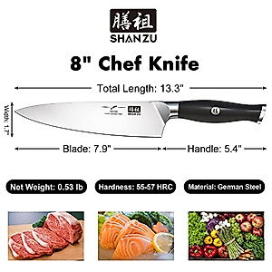 SHAN ZU Chef Knife, Kitchen Knife 8 inch Chef's Knives, High Carbon German Stainless Steel Sharp Chefs Knife with ABS Ergonomic Handle, Kitchen Gifts