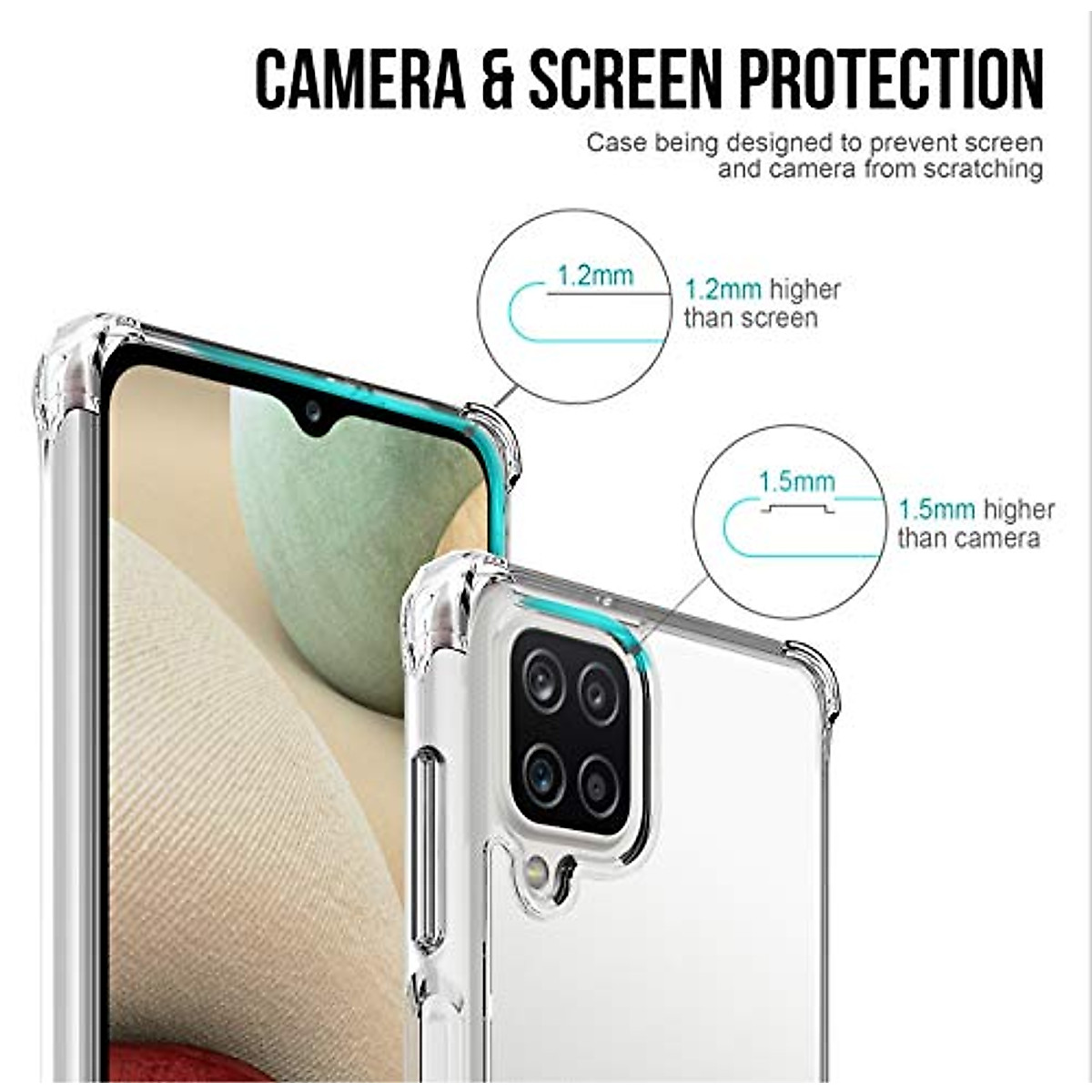 Folmeikat Samsung Galaxy A12 Phone Case, Clear Transparent Reinforced Corners TPU Shock-Absorption Flexible Cell Phone Cover for Samsung A12 6.5"(2021) (Clear)