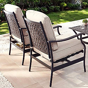 PatioFestival Outdoor Padded Conversation Set,Patio Furniture Sets Modern Bistro Cushioned Sofa Chairs with 5.1 Inch Thick Seat Cushions (3 PCS, White)