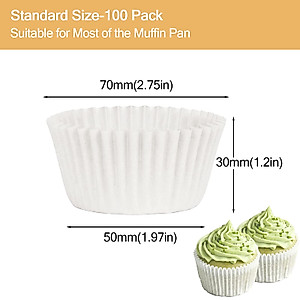 puphutu Cupcake Liners 100 Pcs Paper Muffin Liners for Baking White Cupcake Wrappers for Wedding Standard Size