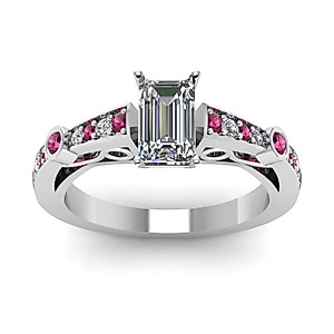 55Carat Tapered Vintage Engagement Ring Sterling Silver Created Pink Sapphire Emerald Shape Pink Color Vintage Engagement Rings Bezel Setting in Size 7 Handcraft Chakra Healing