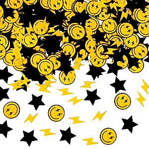 Whaline 300Pcs One Happy Dude Table Confetti Smile Face Lightning Star Shaped Confetti Yellow Black Table Centerpiece for First Birthday Party Decoration