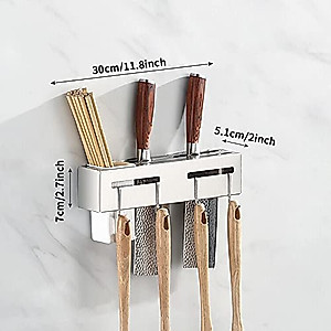 ANUBE Knife Holder for Wall, Multifunction Stainless Steel Knife Block Kitchen Knife Rack, Wall Mounted Kitchen Tableware Storage Rack Knife Rest (12IN)