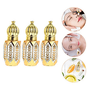 Healeved 3pcs Mini Arabic Crystal Glass Roller Bottles 3ml Gold Refillable Essential Oil Roll On Dispenser Empty Tiny Perfume Sample Container