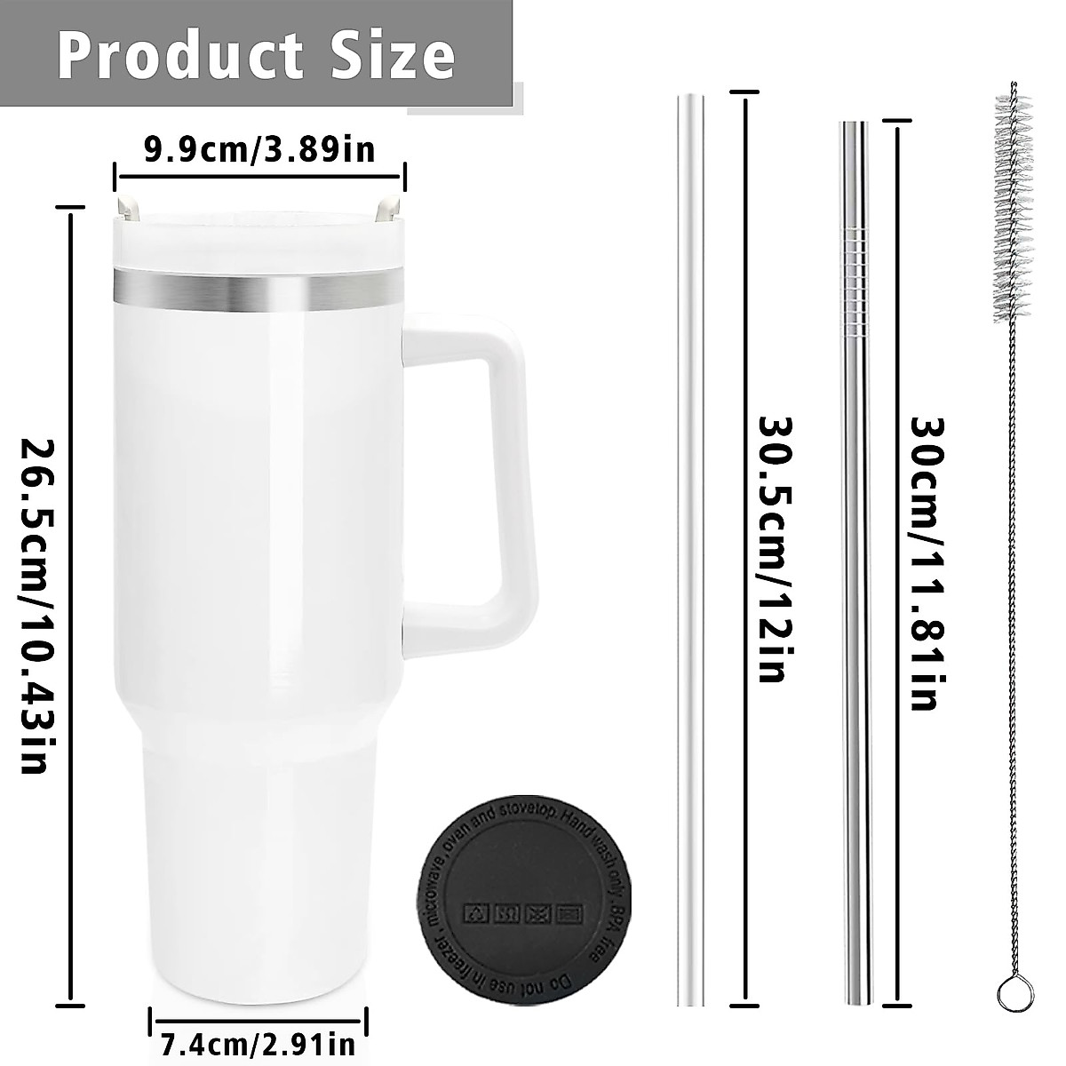 Amgkonp 2 Pack 40oz Stainless Steel Insulated Travel Cup with Handle and Straw, Sublimation Tumbler Blanks for DIY Gift