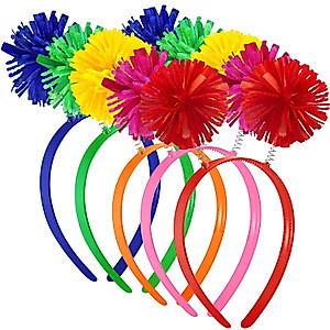 WILLBOND 5 Pieces Pom Pom Headbands for Women - Head Bopper Party Accessory (Mixed Colors)