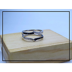 Dazzlingrock Collection 0.33 Carat (Cttw) 10K Round Black & White Diamond Wedding Guard Double Ring 1/3 CT, White Gold, Size 4