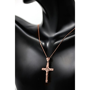 CaliRoseJewelry 10k INRI Crucifix Jesus on The Cross Pendant Necklace in Rose Gold, 18"