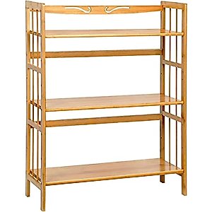 C&AHOME Bamboo Shelf, 3-Tier Bookshelf Bookcase, Free-Standing Storage Shelf, Plant Flower Stand, Max Load 35LBS Per Shelf, Utility Shelf Rack for Living Room Bathroom Kitchen Home Natural