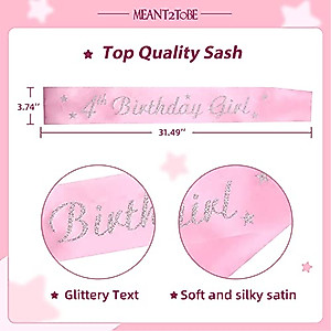 MEANT2TOBE 4th Birthday Sash and Tiara for Girls - Fabulous Glitter Sash + Stars Rhinestone Pink Premium Metal Tiara for Girls, 4th Birthday Gifts for Princess Party