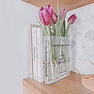 Puransen Book Vase for Flowers, Acrylic Clear Book Flower Vase, A Book About Flowers Vase, Unique Home/Bedroom/Office Accent Flowers Vase Decor(Clear - B)