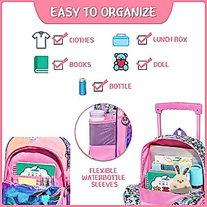 MYHSBYO Panda Rolling Backpack for Girls Kids School Wheels Backpack for Girls Sequin Backpack with Lunch Box Roller Backpack for Elementary School