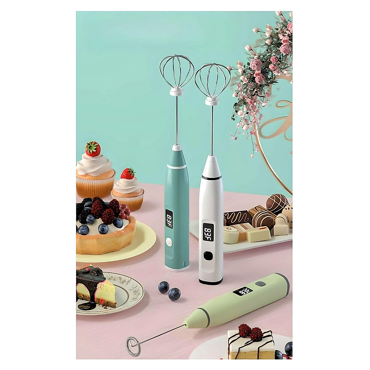 Electric Rechargeable Drink Mixer for Matcha Greens Protein Hot Chocolate drinks | Egg Beater for Baking | 3 Speed Immersion Blender (White)