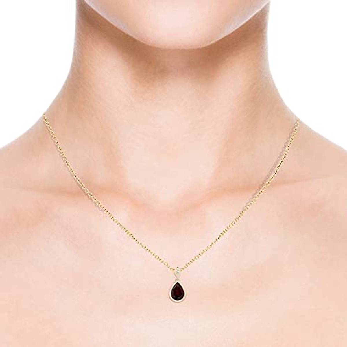 Angara Natural Garnet Dangle Drop Pendant Necklace for Women, 14K Yellow Gold (Grade-A | 8x6mm) January Birthstone Jewelry Gift for Women | Birthday | Wedding | Anniversary
