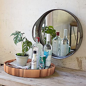 Round Wooden Serving Tray with Handles, 15¾" Large Diameter Wood Serving Trays for Ottoman, Rustic Acacia Circle Tray for Eating, Entertaining, Decorating and Organizing