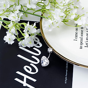 Sllaiss 925 Sterling Silver Heart Belly Button Rings for Women Men CZ Love Navel Barbell Studs Piercing Screw Navel Bars Body Piercing Jewelry 14G