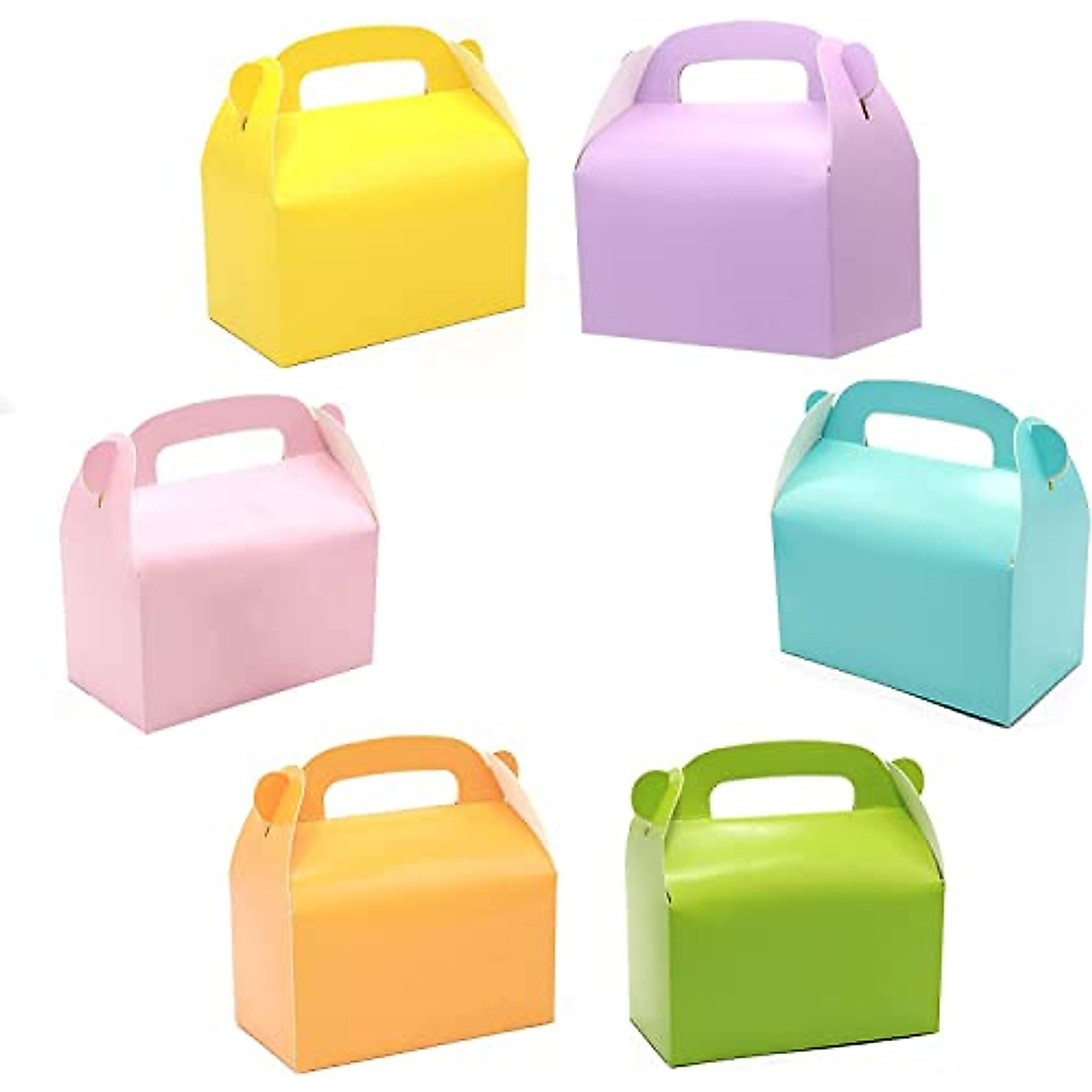 24-Pack Gable Cardboard Paper Gift Box with Handle, 6-Color Party Favor Box, Candy Treat Box, Goodie Gift Boxes for Birthday, Babyshower, Any Fun Party (6.9x6.5x3.5 INCH)