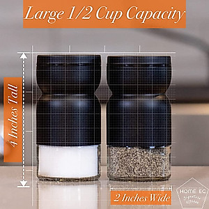 HOME EC Glass Salt and Pepper Shakers Set with Adjustable Pour Holes - Stainless Steel Salt Shaker and Pepper Shaker - Farmhouse Salt and Pepper Shaker Set for Himalayan, Kosher Sea Salts & Spices