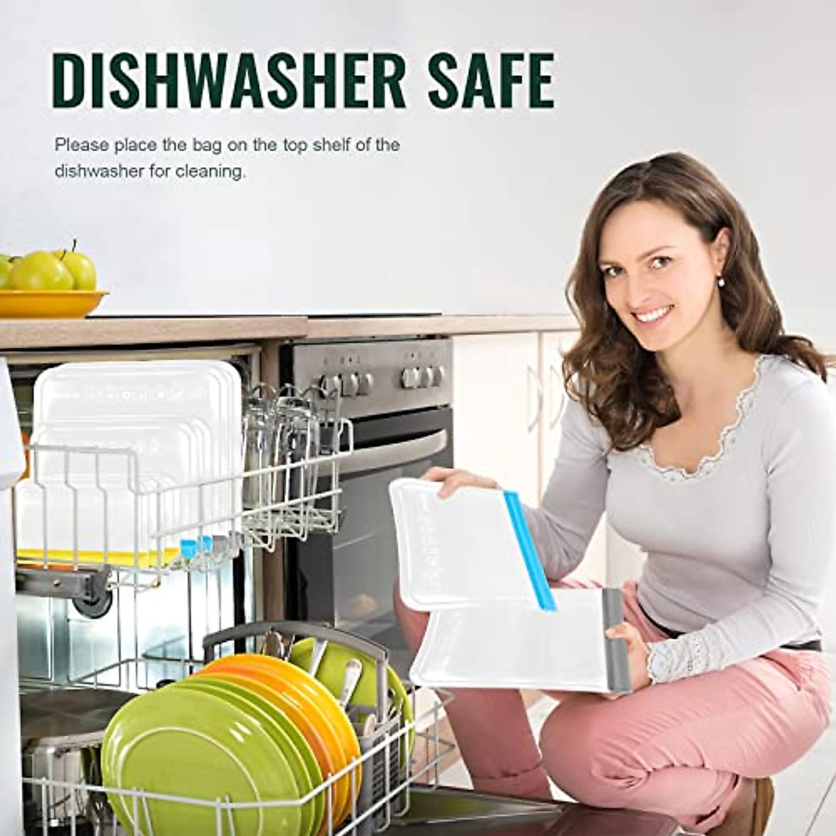 Dishwasher Safe Reusable Storage Bags, 10Pack Leakproof Reusable Freezer Bags, BPA Free PEVA Reusable Sandwich Bags, Food Storage Bags(10Pack-3 Gallon + 4 Sandwich + 3 Snack)