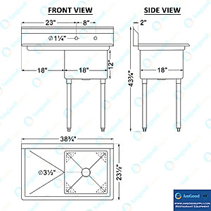 One Compartment Stainless Steel Commercial Kitchen Prep & Utility Sink with Left Drainboard | Bowl Size 18" x 18" X 12" | NSF