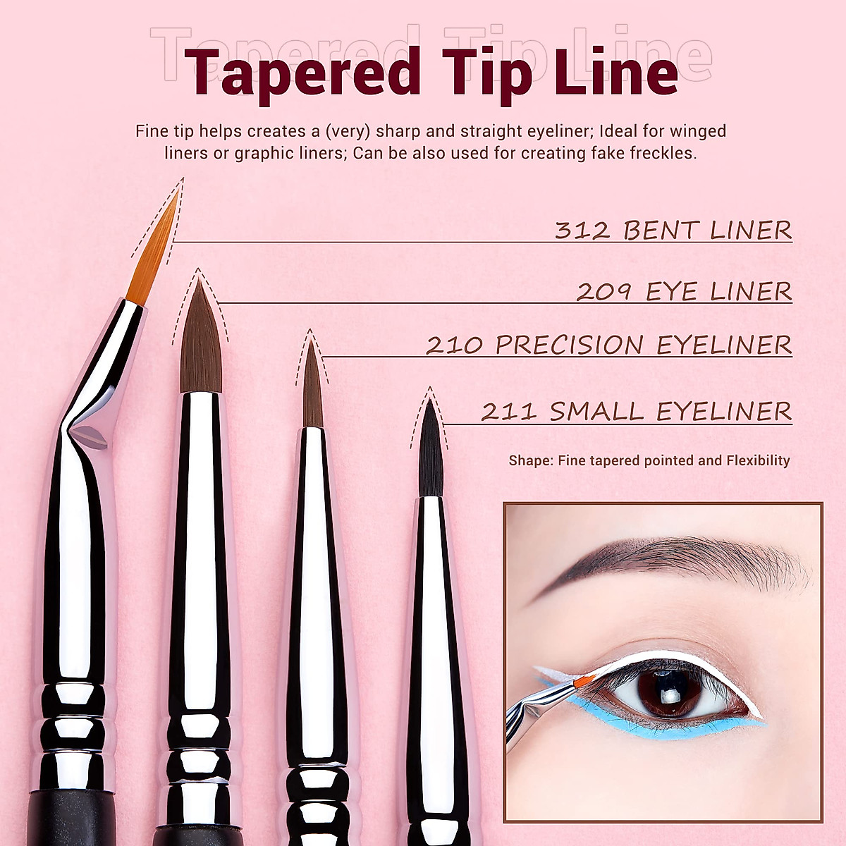 Jessup Eyeliner Brush Set, Professional Eye Liner Makeup Brushes 11pcs, Angled Flat Definer Ultra Fine Bent Pencil Point Eyeliner Brushes for Precision Liner, T324