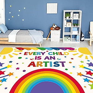 AKASISRUG Rainbow Kids Rug, Washable Colorful Area Rug for Kids Room, Non-Slip Play Mat, Baby Crawling Mat, Kids Floor Mat Carpet Ultra Soft Play Rug for Classroom Playroom Bathroom (78.7X59 INCH)