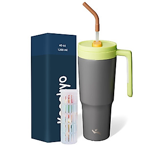 Konokyo Insulated Tumbler with Handle and Straw,40 OZ Vacuum Stainless Steel Water Bottle Travel Mug Metal Cup with Fruit Diffuser,Grey