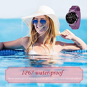 Smart Watches are Suitable for Android and iOS Phones, Sports Smart Watches with Blood Pressure and Heart Rate Monitoring, pedometers with Message Notifications (Bright Purple)