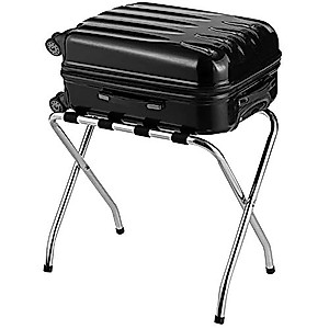 Tangkula Chrome Luggage Rack for Guest Room, No Assembly Required, Folding Metal Suitcase Stand with Nylon Belts, for Home Bedroom Guest Room Hotel, Luggage Rack, Silver (1)