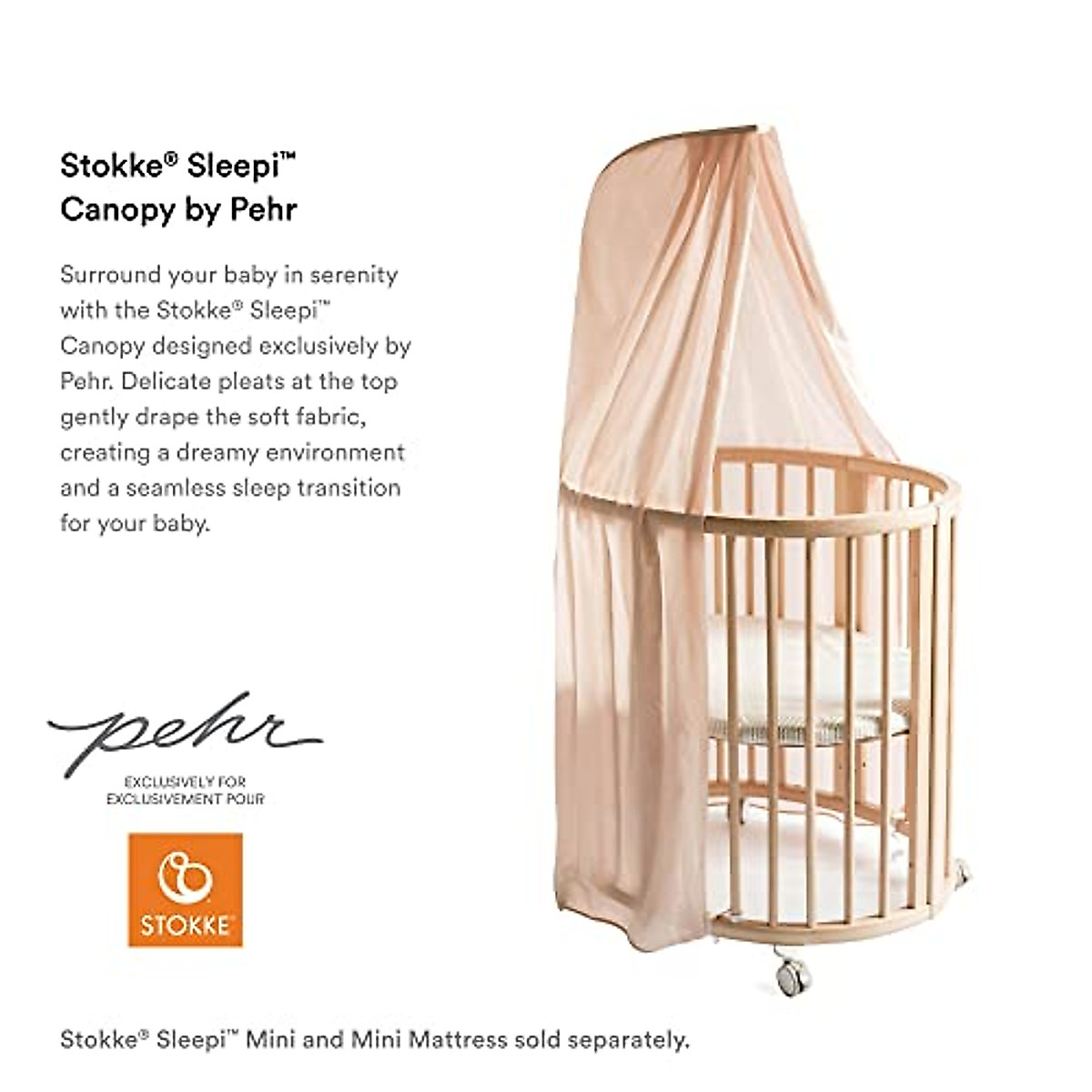 Stokke Sleepi Canopy by Pehr, Blush - Dreamy Crib Canopy for Sleepi Mini & Crib/Bed - Available in Numerous Colors - Oeko-Tex Standard 100
