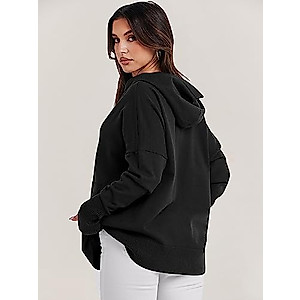 ANRABESS Women Casual Henley Hoodies Oversized Sweatshirt Ribbed Knit Long Sleeve Shirts Buttons V Neck Loose Baggy Sweater Hooded Pullover Fashion 2023 Fall Clothes 1064heise-S Black